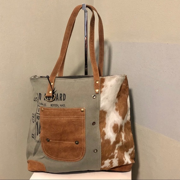 Myra Bag | Bags | Myra Bag Leather Pocket Tote Upcycled Canvas Nwt ...